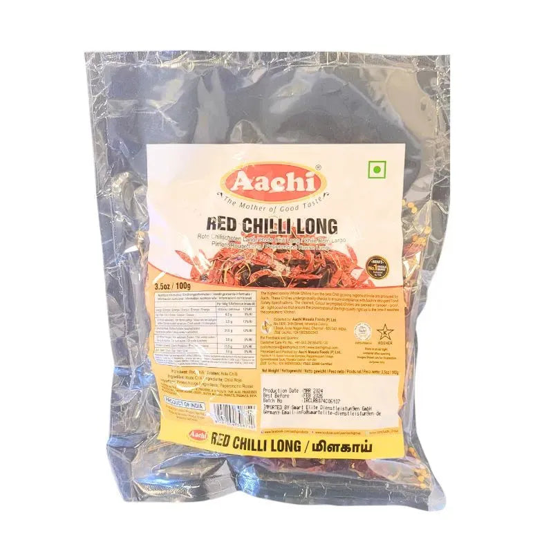 Aachi Red Chilli Long With Stem - 100g Online in Europe at